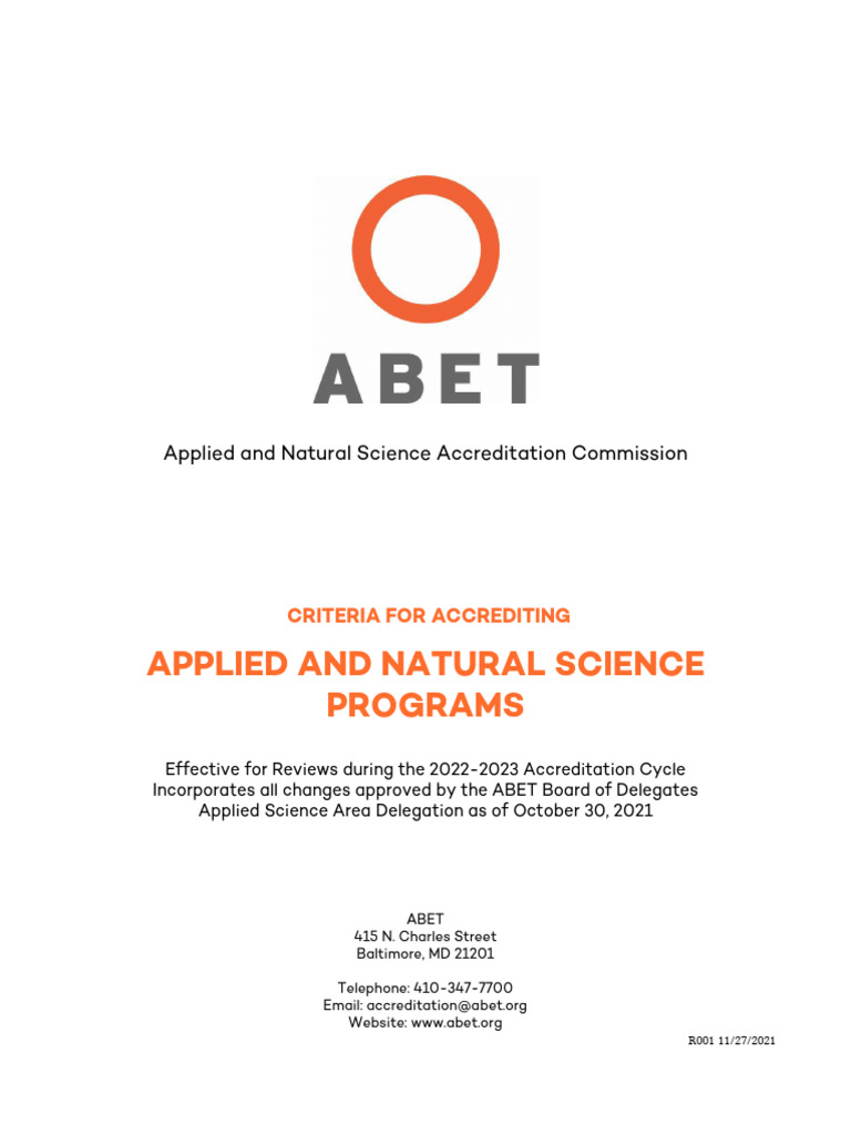 Criteria For Accrediting Applied and Natural Science Programs | PDF ...