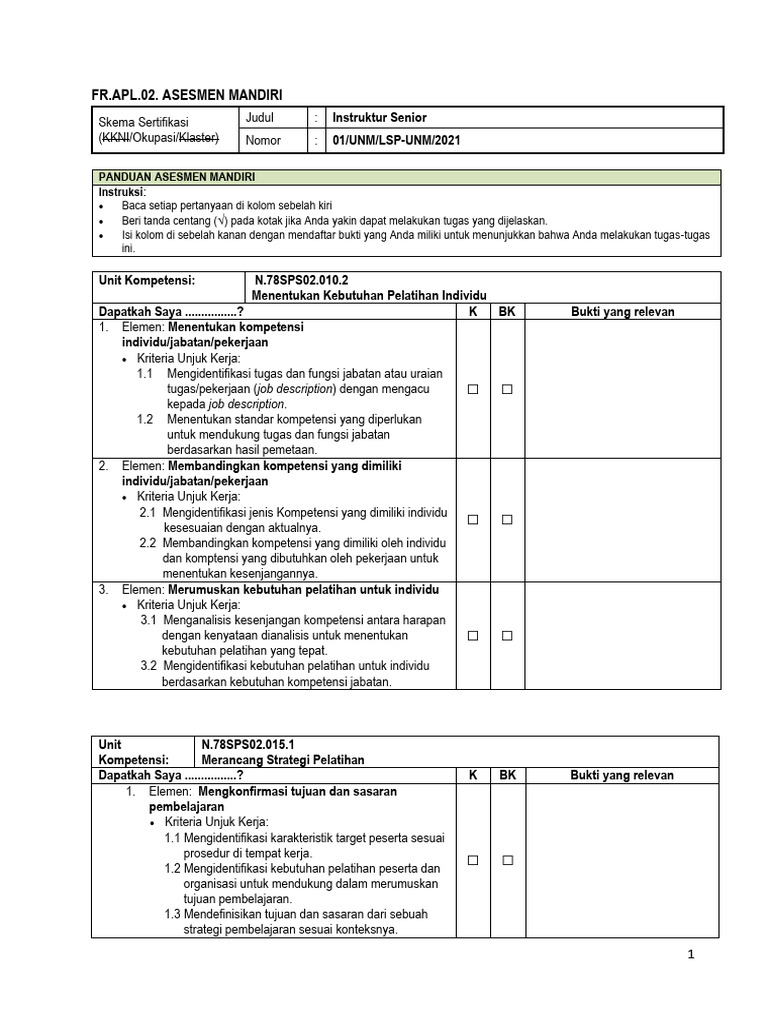 02 FR - Apl.02. Asesmen Mandiri Fix | PDF