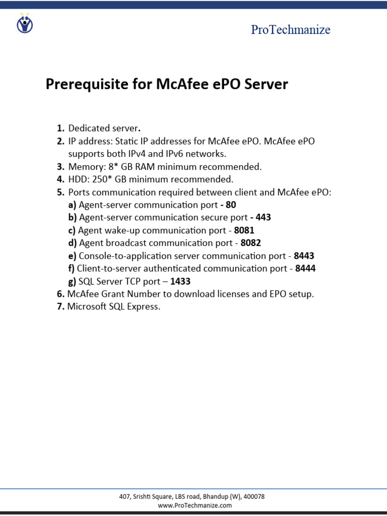 Prerequisite For McAfee EPO Server | PDF | Computers