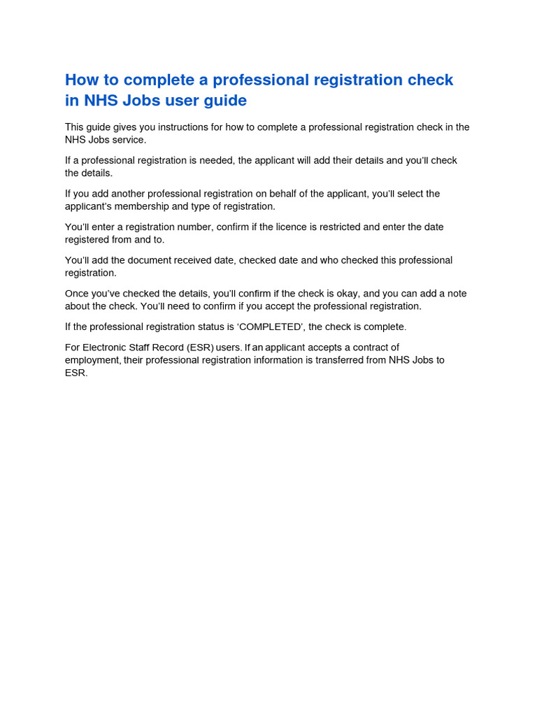 How To Complete A Professional Registration Check in NHS Jobs User ...