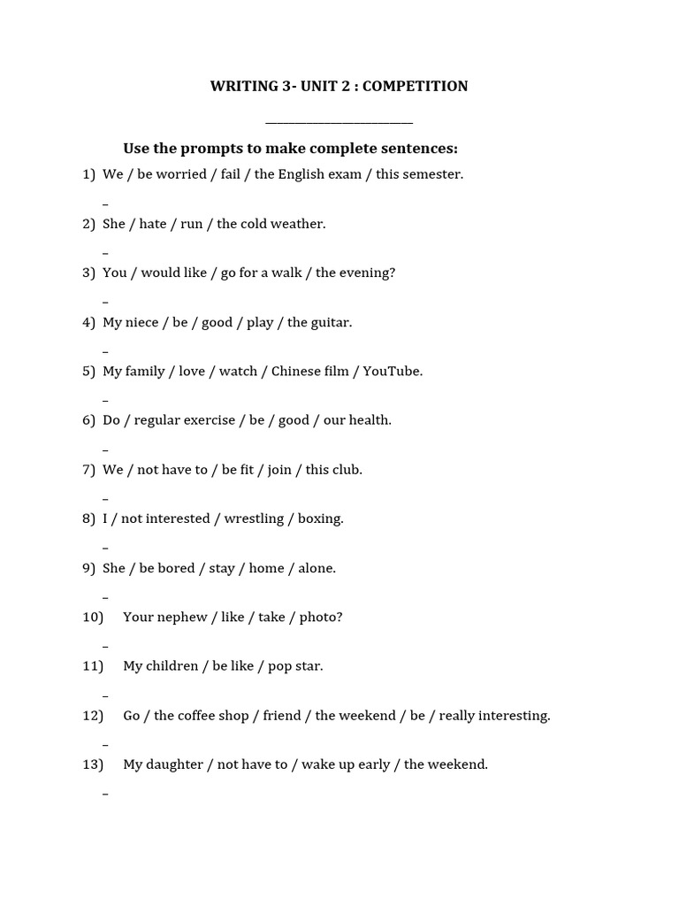 Sentence Prompts for English Practice | PDF | Games & Activities