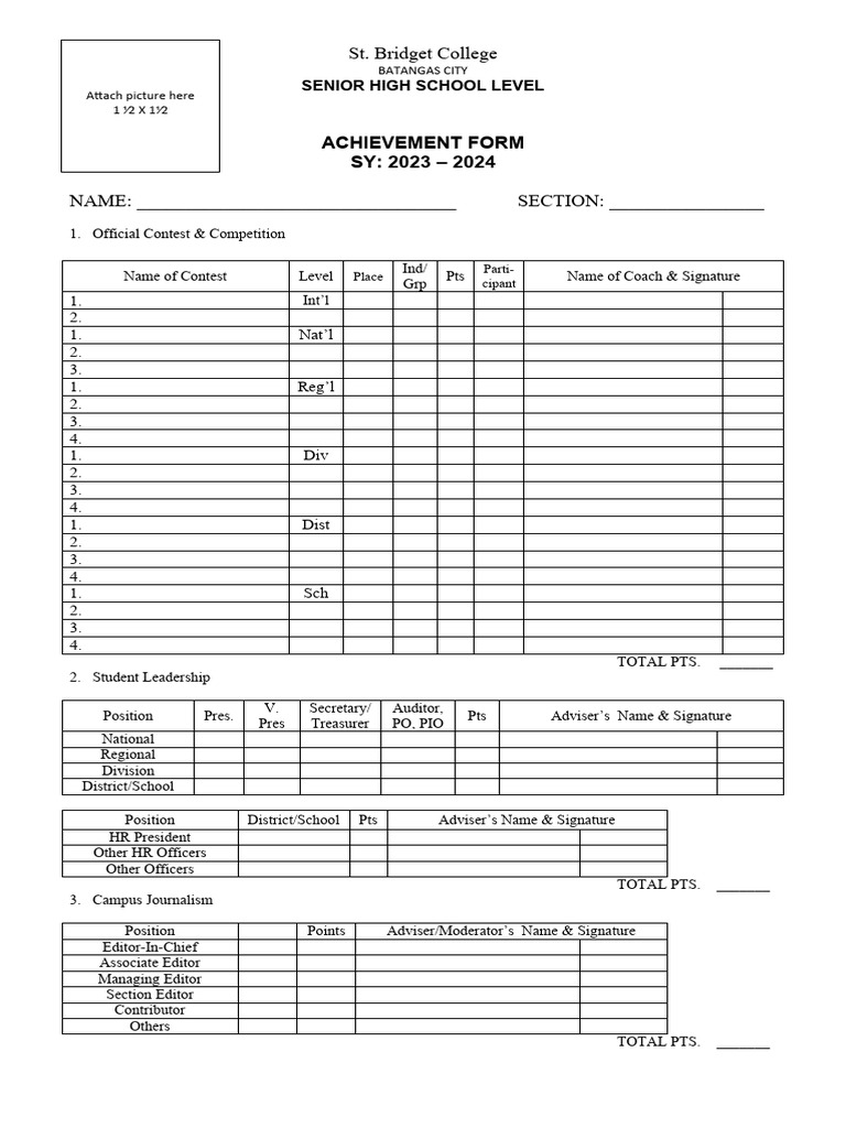 Achievement Form New | PDF