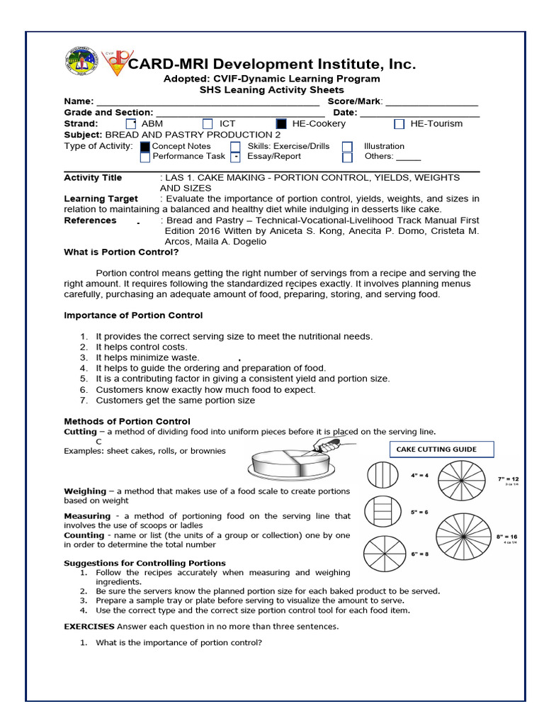Cake Making Portion Control | PDF | Cakes | Baking