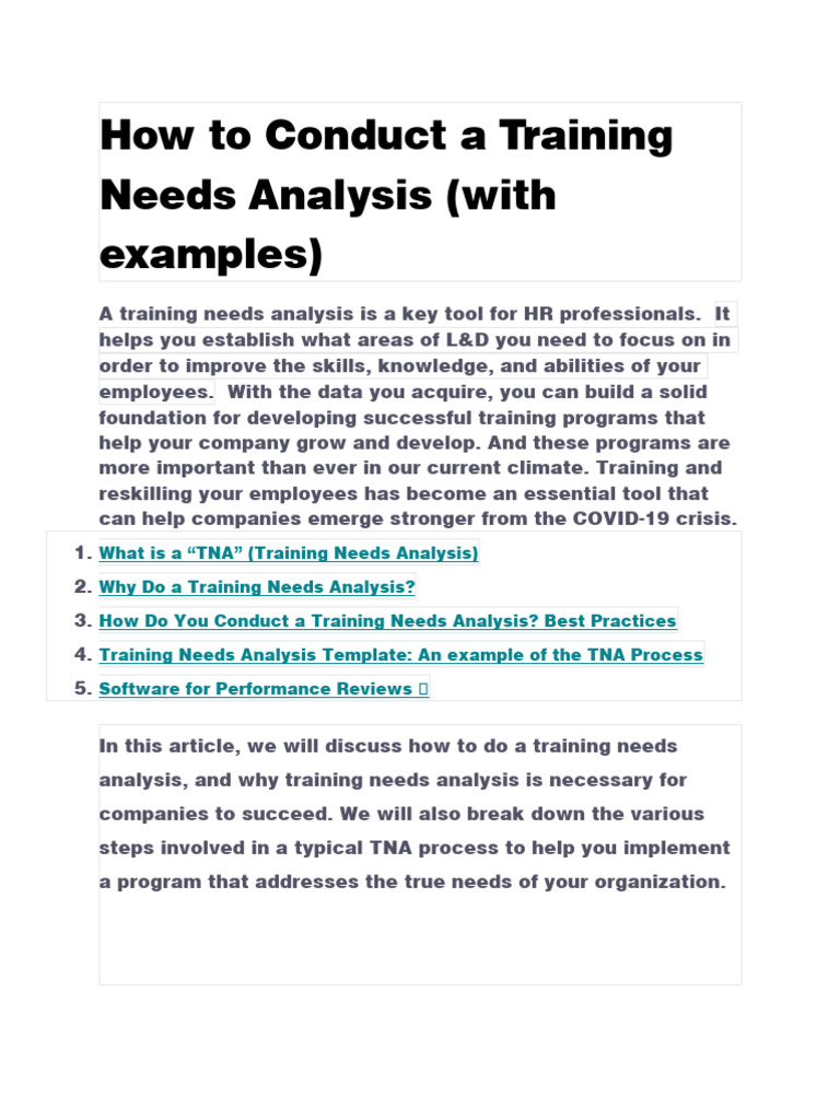 How To Conduct A Training Needs Analysis | PDF | Needs Assessment | Goal