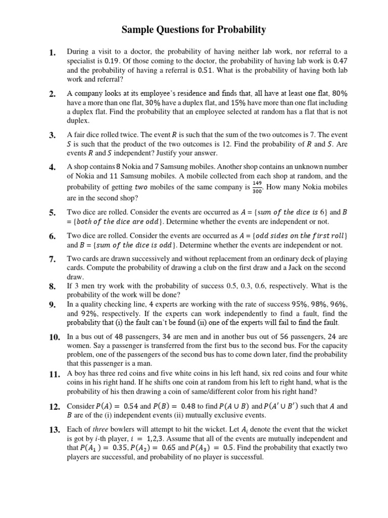 Sample Questions of Math 2205 For Probability | PDF | Standard ...