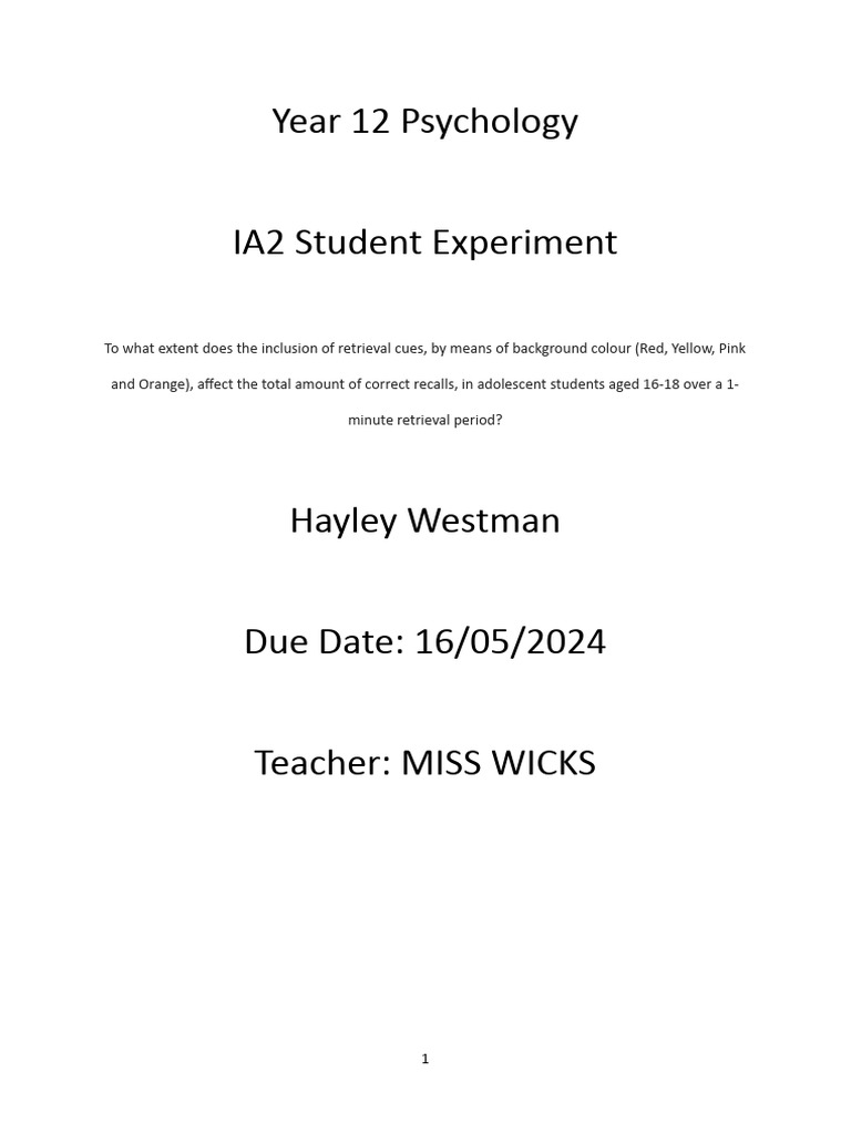 Westman H IA2 Final | PDF | Recall (Memory) | P Value
