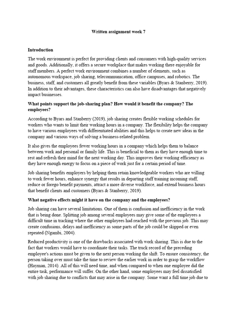 Written Assignment Week 7 | PDF | Employment | Business