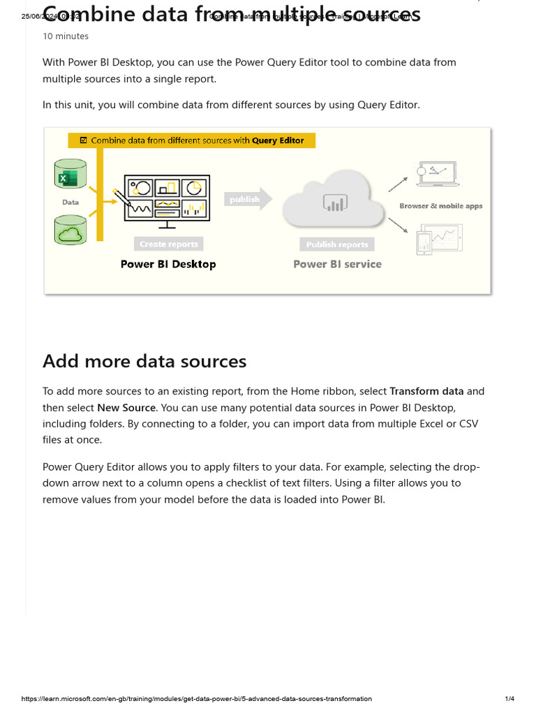Combine Data From Multiple Sources - Training - Microsoft Learn | PDF | Data | Microsoft Excel