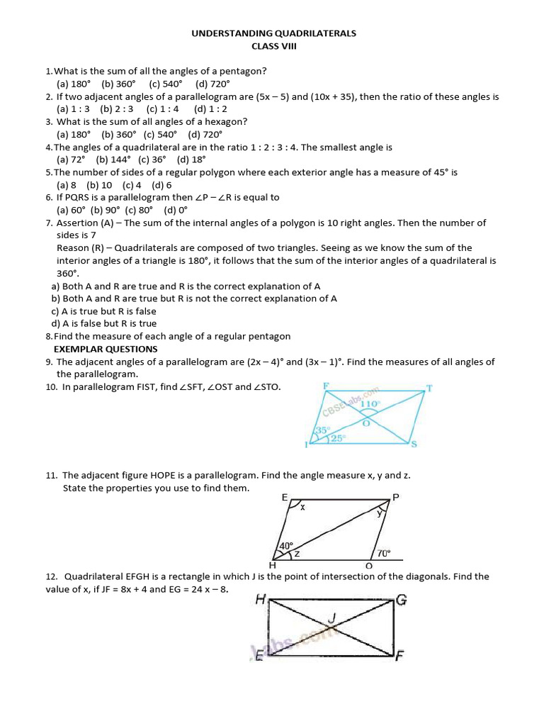 Math Answer Key for Quadrilaterals | PDF | Triangle | Euclid