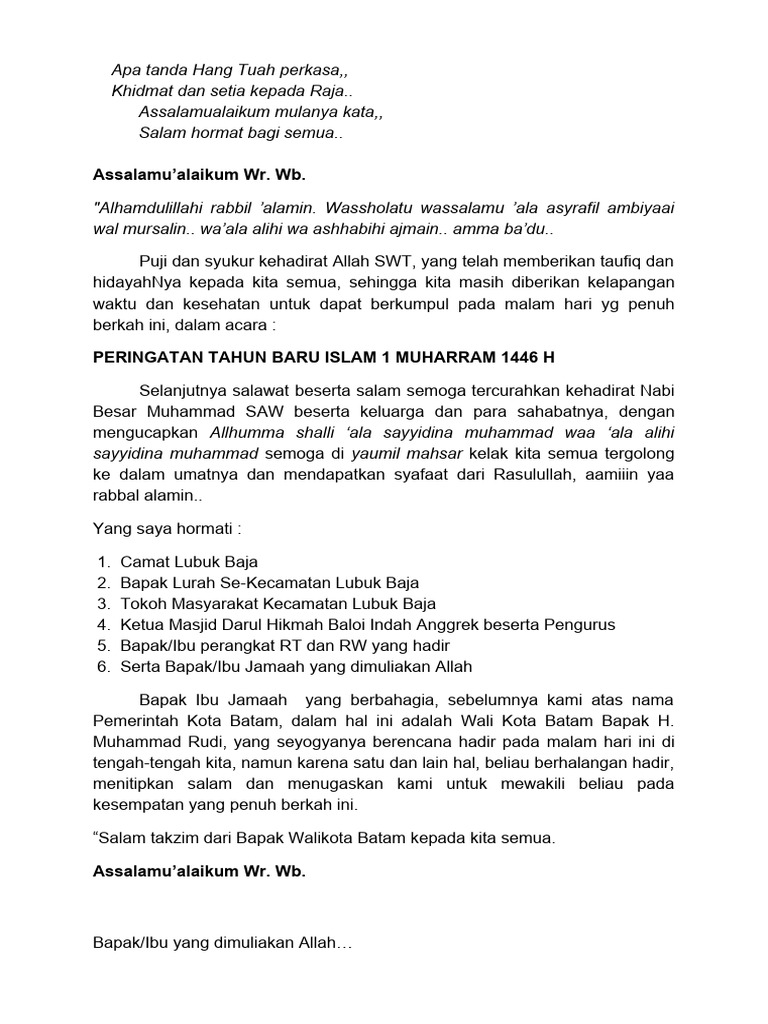 (Muharam) Sambutan 1 Muharam 1446 H | PDF