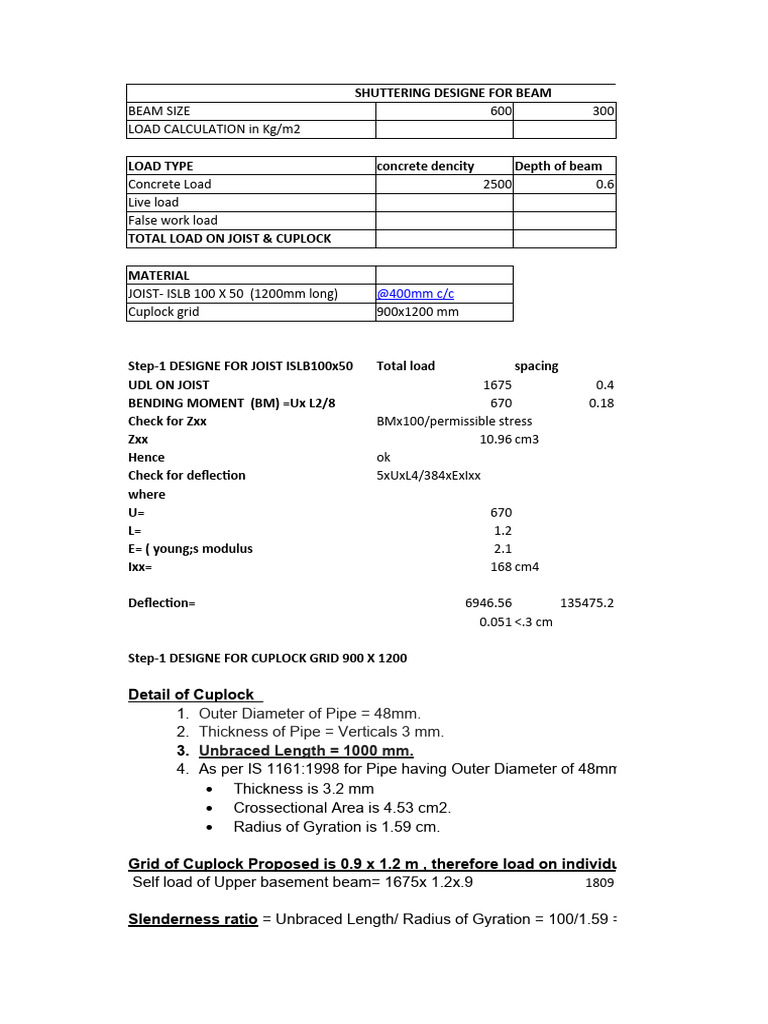 Shuttering Designe Calculation | PDF | Beam (Structure) | Bending