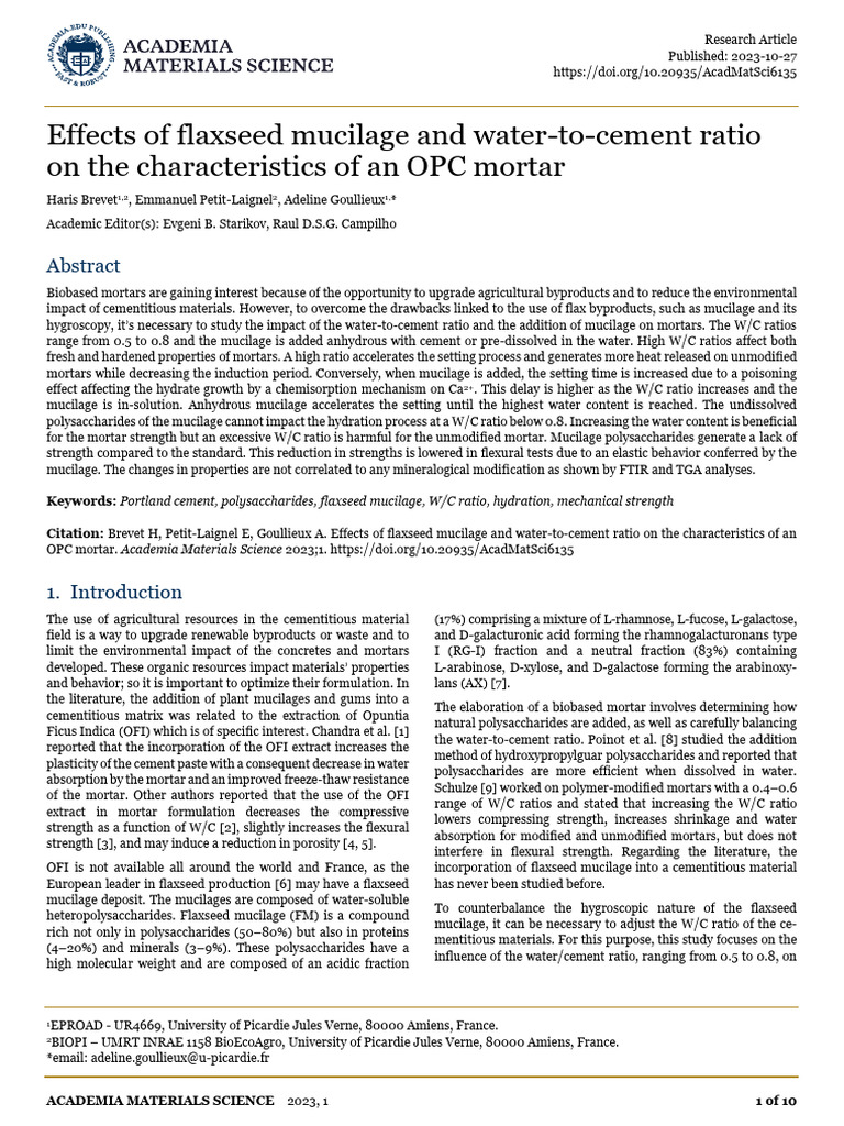 Flaxseed Mucilage in OPC Mortar Analysis | PDF | Concrete | Cement