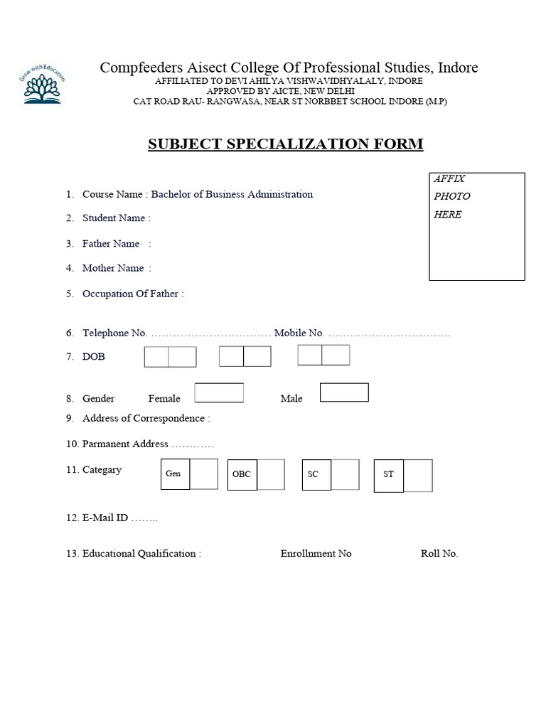 BBA Subject Specialization Aisect College - 0ne | PDF