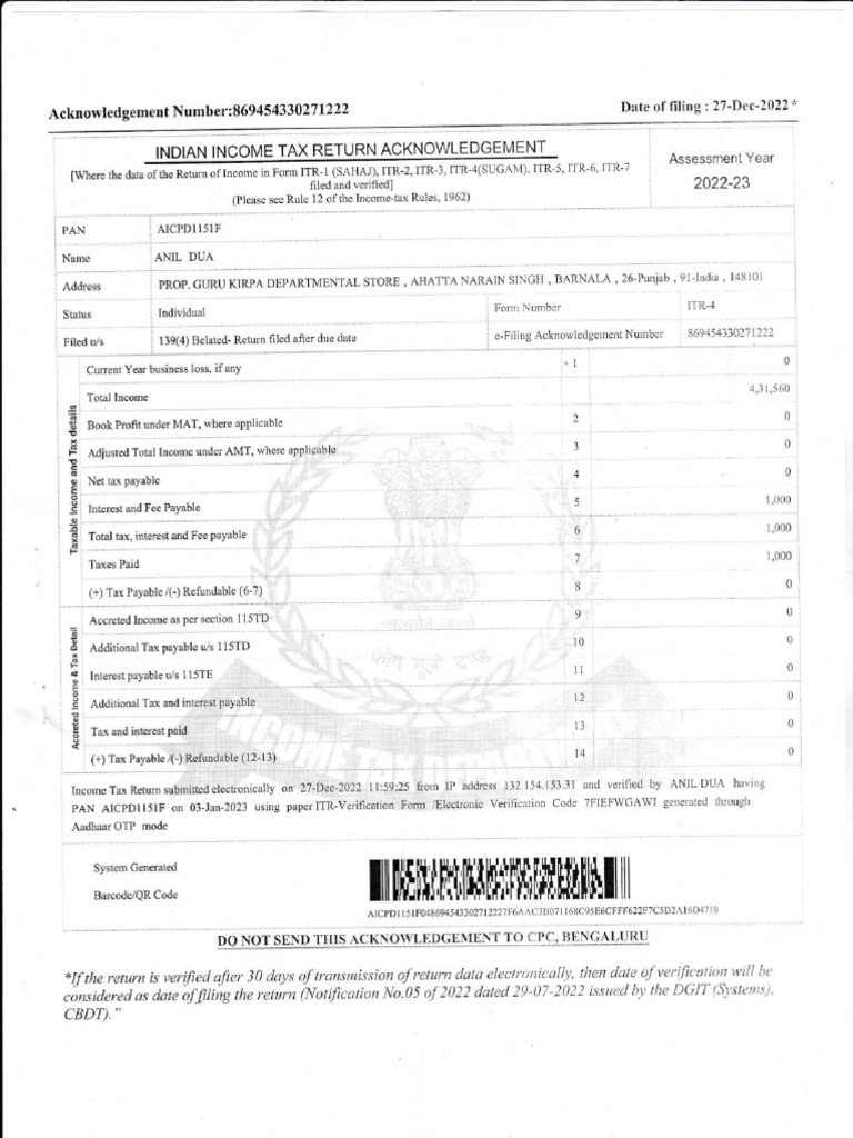 Itr 22-23 (Father) | PDF | Wealth | Income