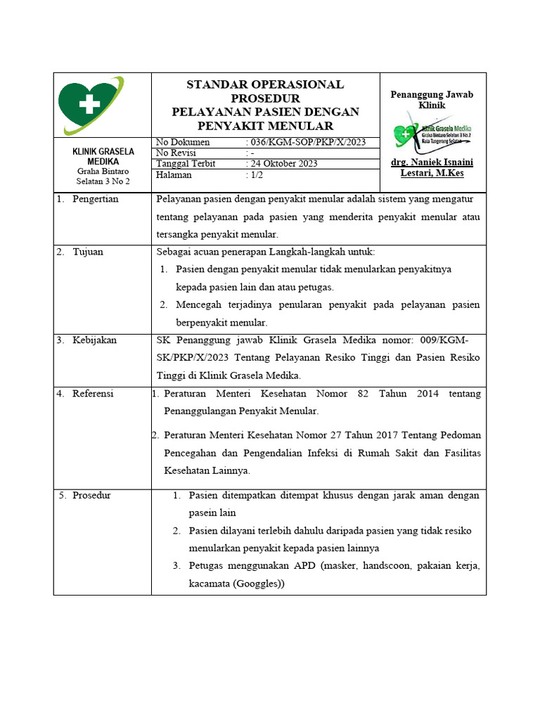 SOP Pasien Penyakit Menular 3 | PDF | Sains & Matematika