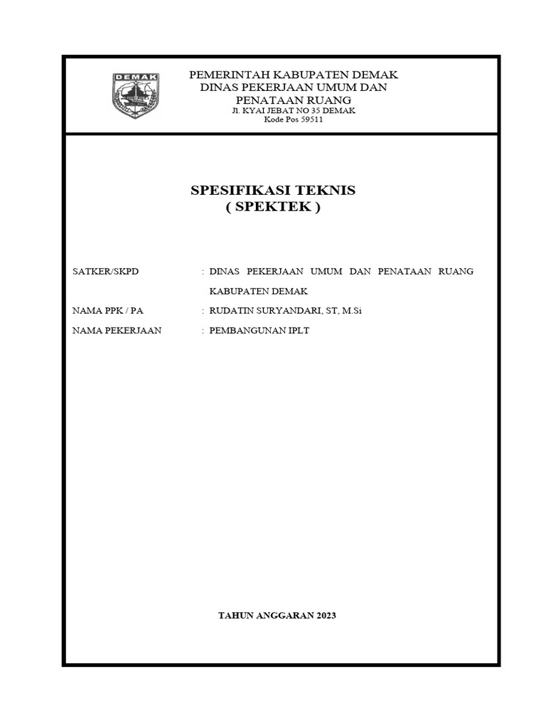 Spesifikasi Teknis Iplt - PRPP | PDF
