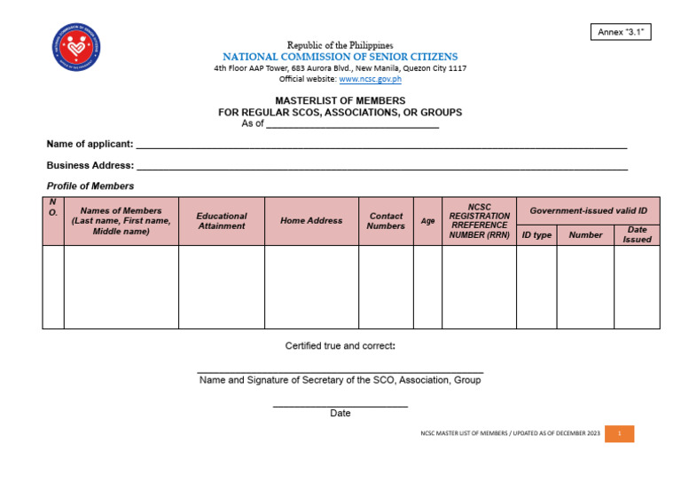 NCSC Master List of Members No. 4 | PDF