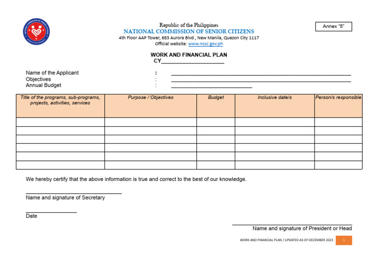 NCSC Work and Financial Plan | PDF