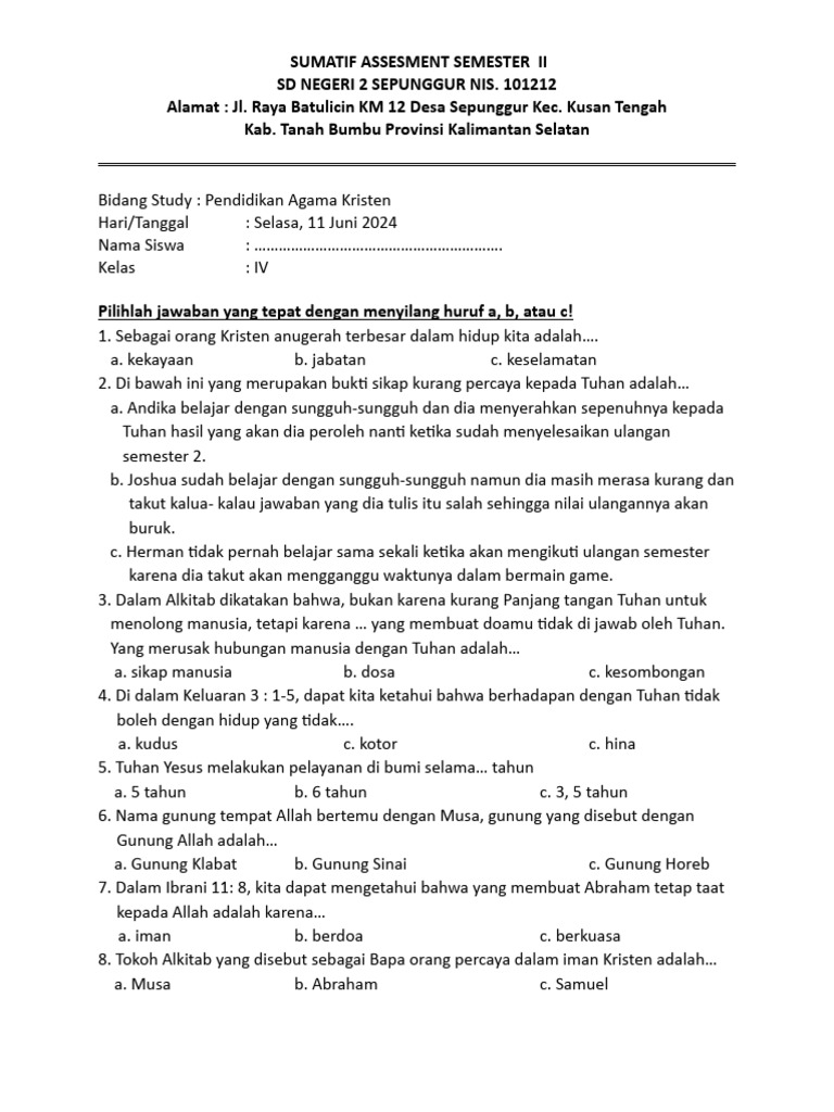 Sumatif Assesment Semester II Josua | PDF