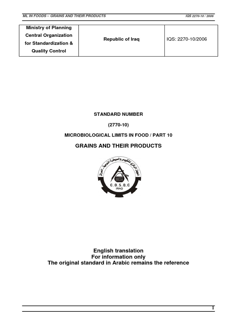 Microbiological Standards for Grains | PDF | Wellness