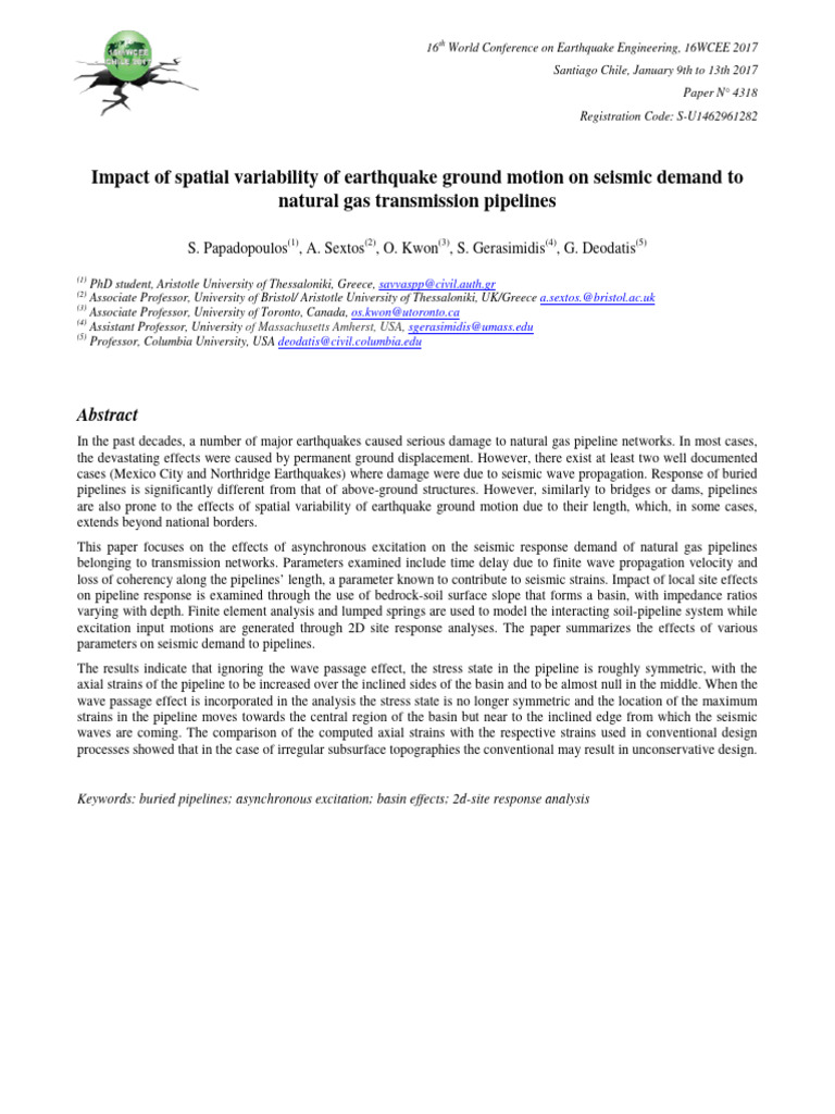 Impact of Spatial Variability of Earthquake Ground Motion On Seismic Demand To pipelinesWCEE2017 ...