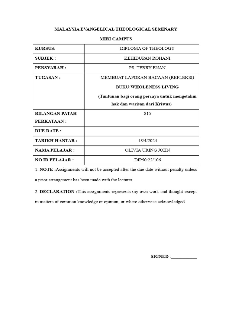 Assignment Laporan Bacaan Refleksi PR Terry | PDF