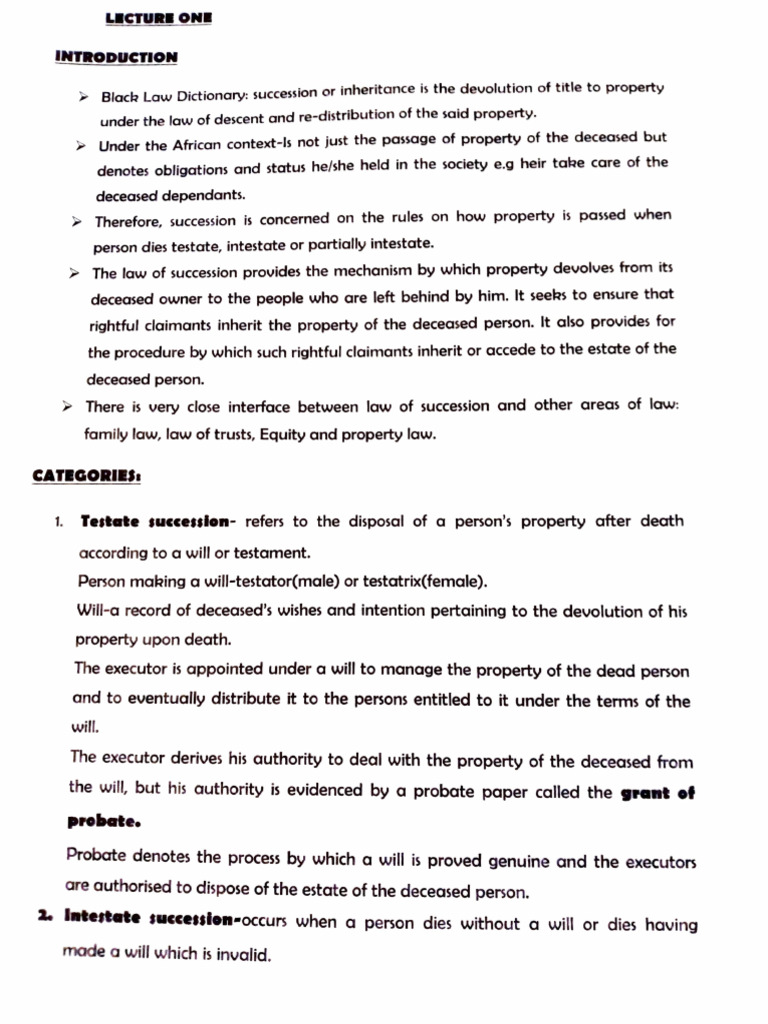 Intro To Succession Law | PDF | Probate | Intestacy