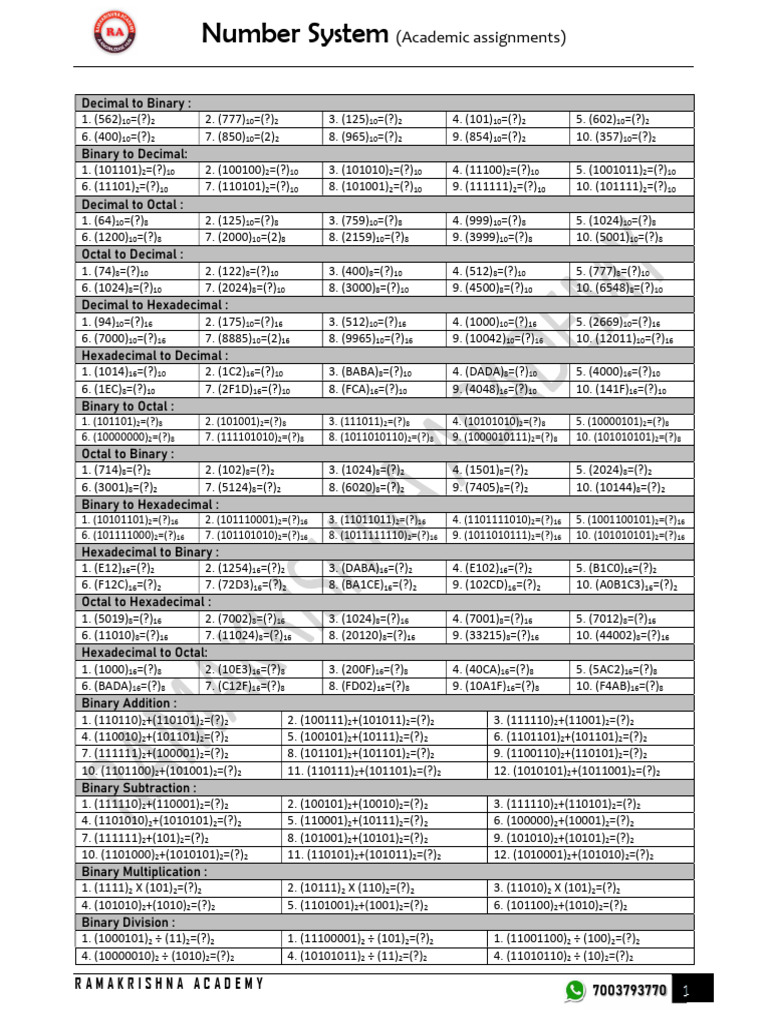 Number System Worksheet | PDF | Numbers | Notation