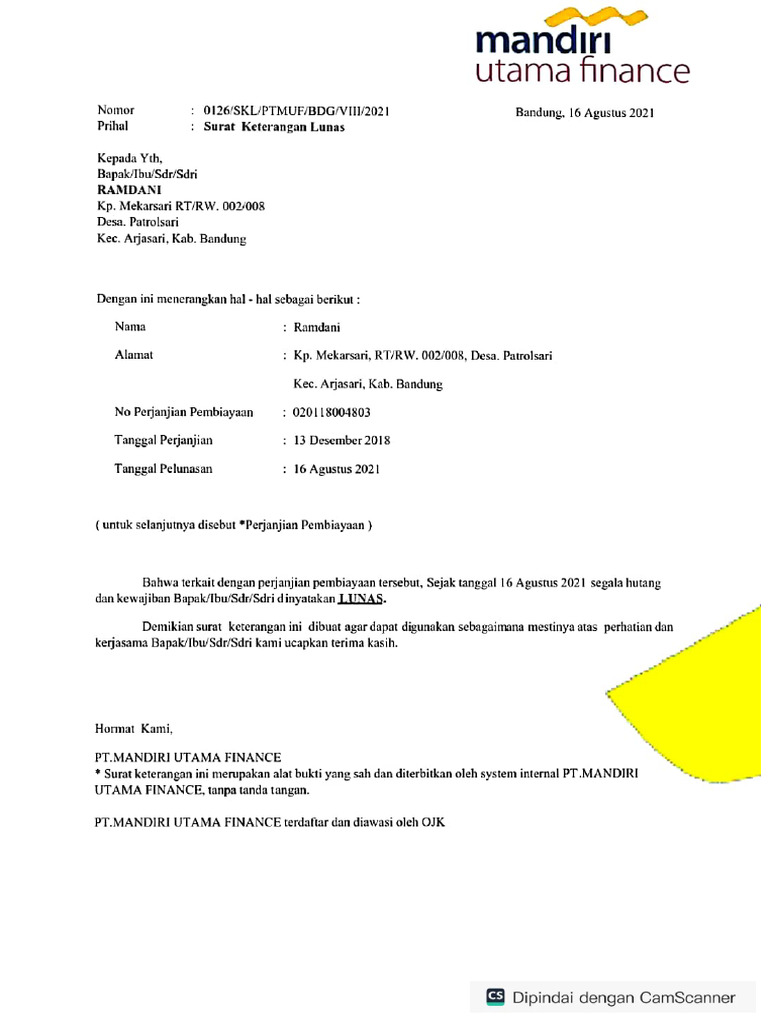 Surat Lunas Mandiri | PDF