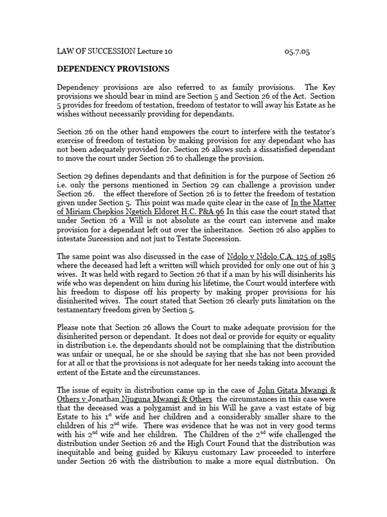 Law of Succession - Dependency Provision | PDF | Probate | Intestacy