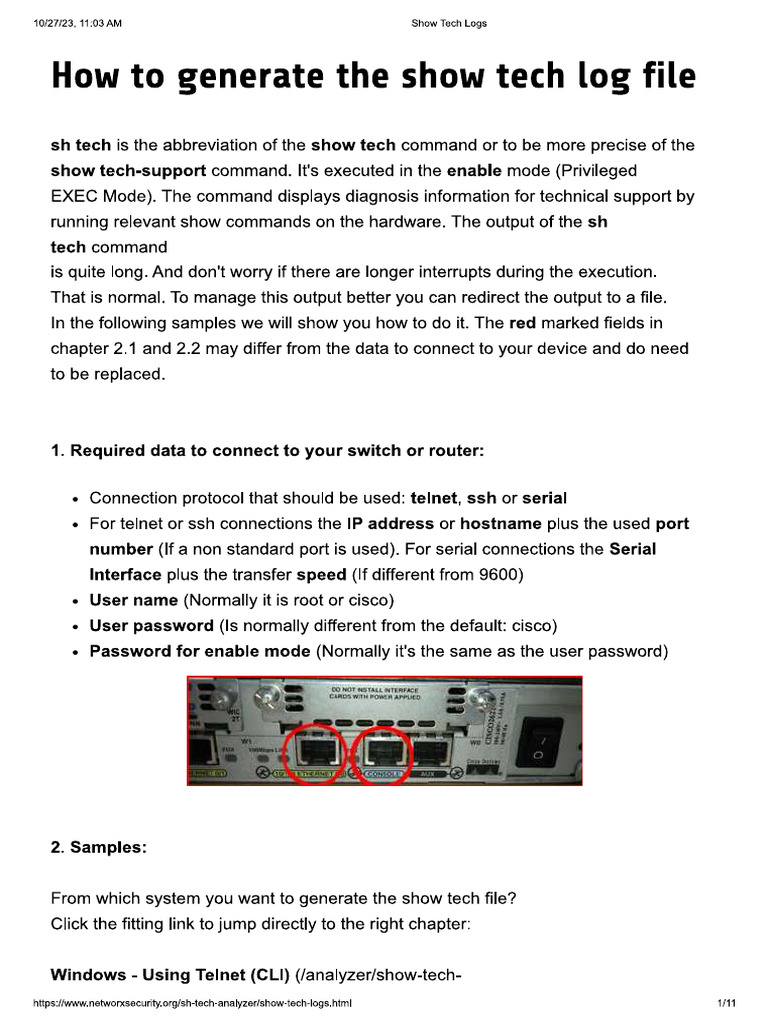 How to generate the show tech log file | PDF