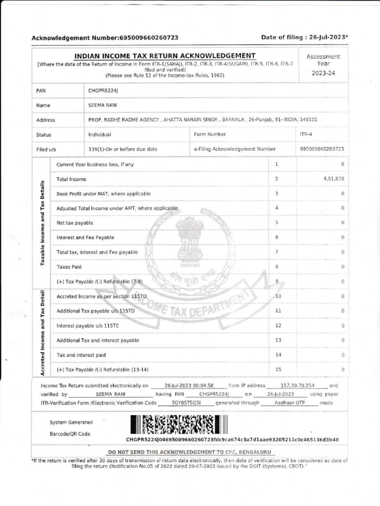 Itr 23-24 (Mother) | PDF | Wealth | Money