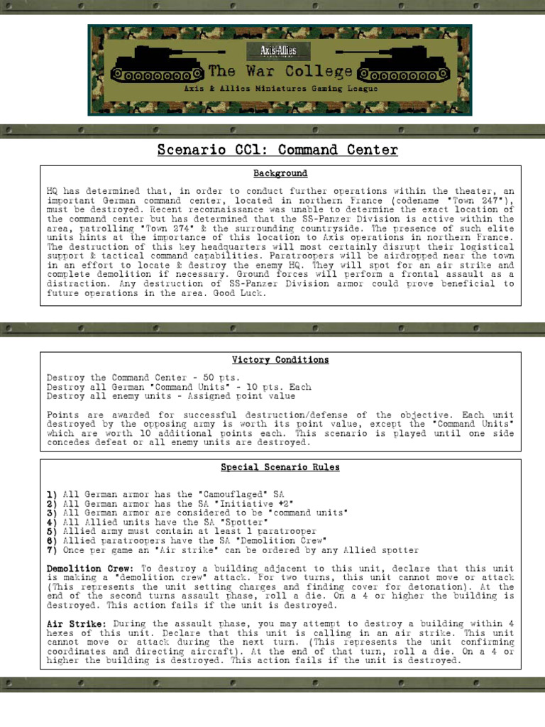 WC The War College Scenario CC1 | PDF | Division (Military) | Military ...