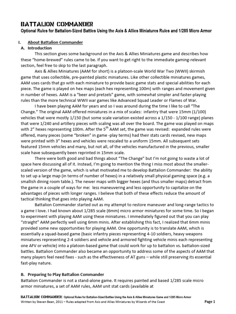 Battalion Commander Rules 1-285 Micro Armor by Bean | PDF | Platoon ...