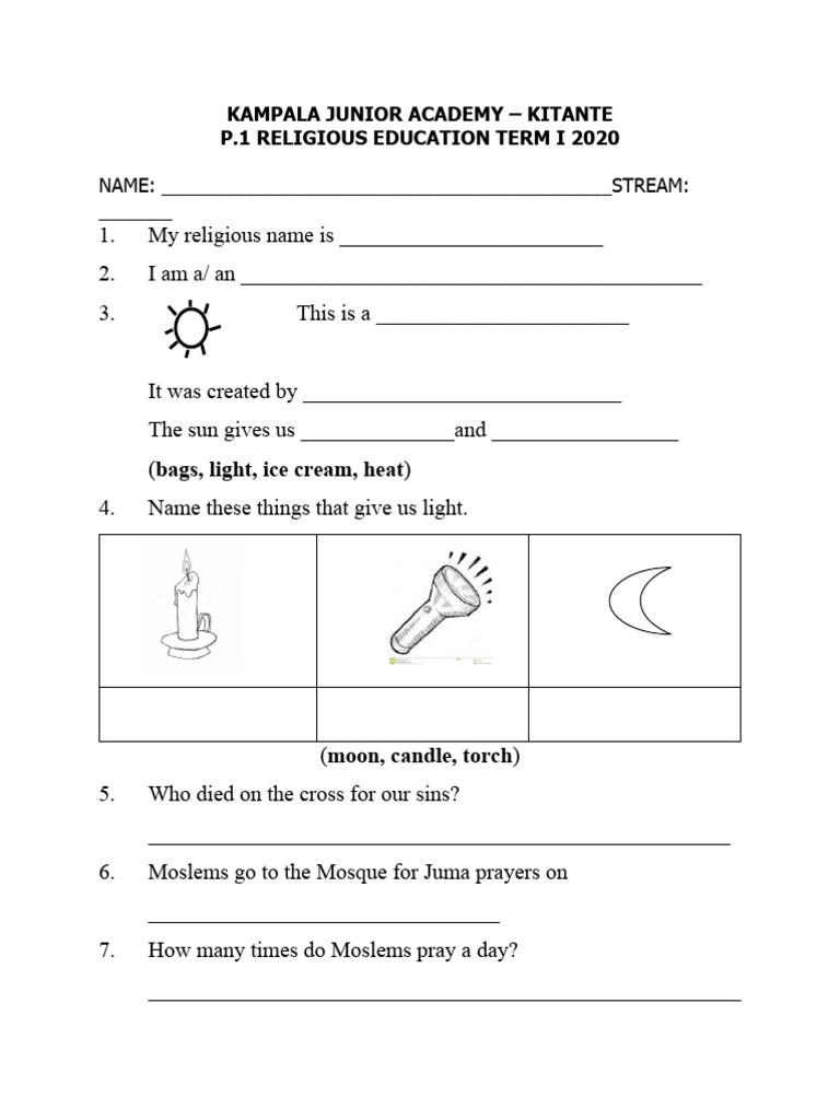 p.1 R.E Recess Work Exam Teacher - Ac | PDF | Prayer | Abrahamic Religions