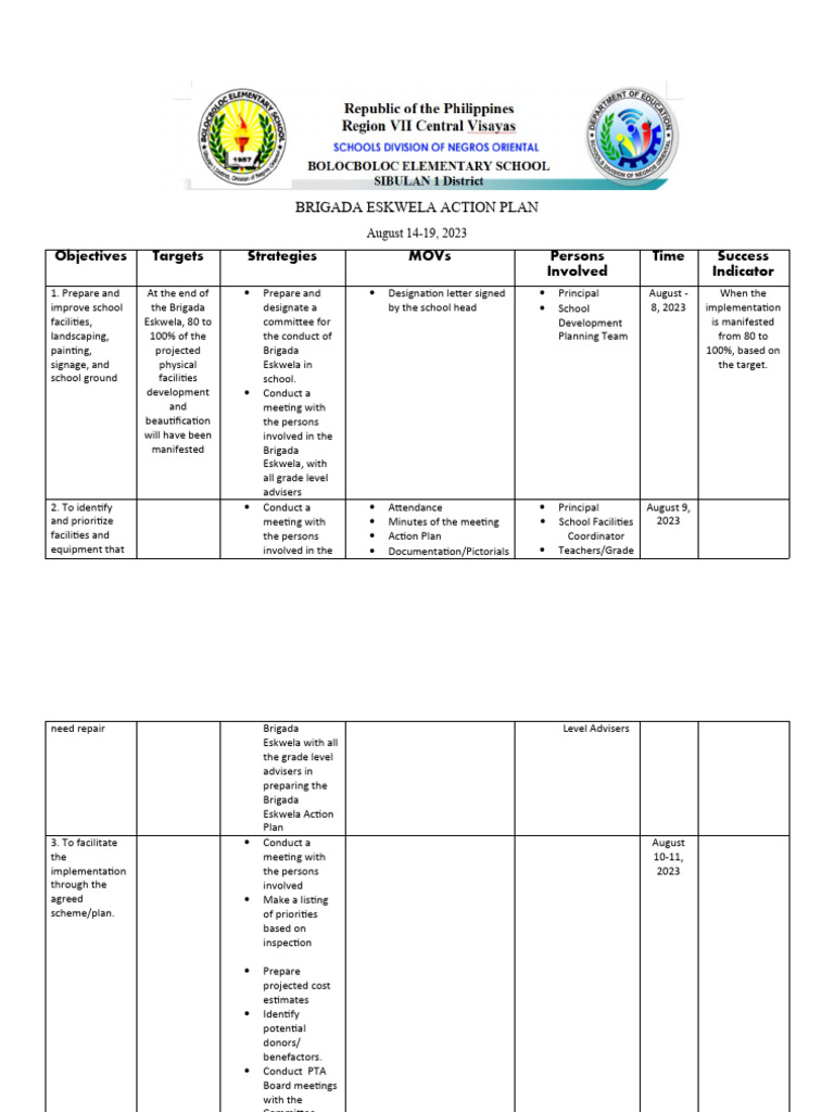 Brigada Eskwela Action Plan 2023 | PDF