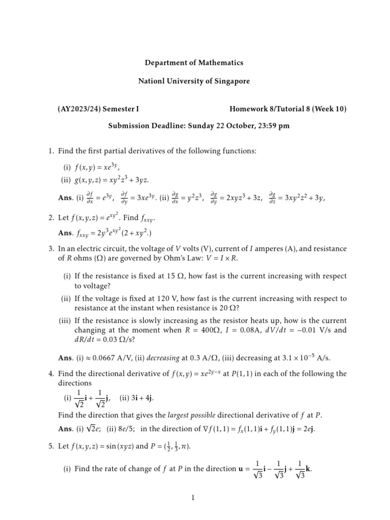MA1521 Homewrok - Tutorial 8 | PDF | Electrical Resistance And Conductance | Electronics