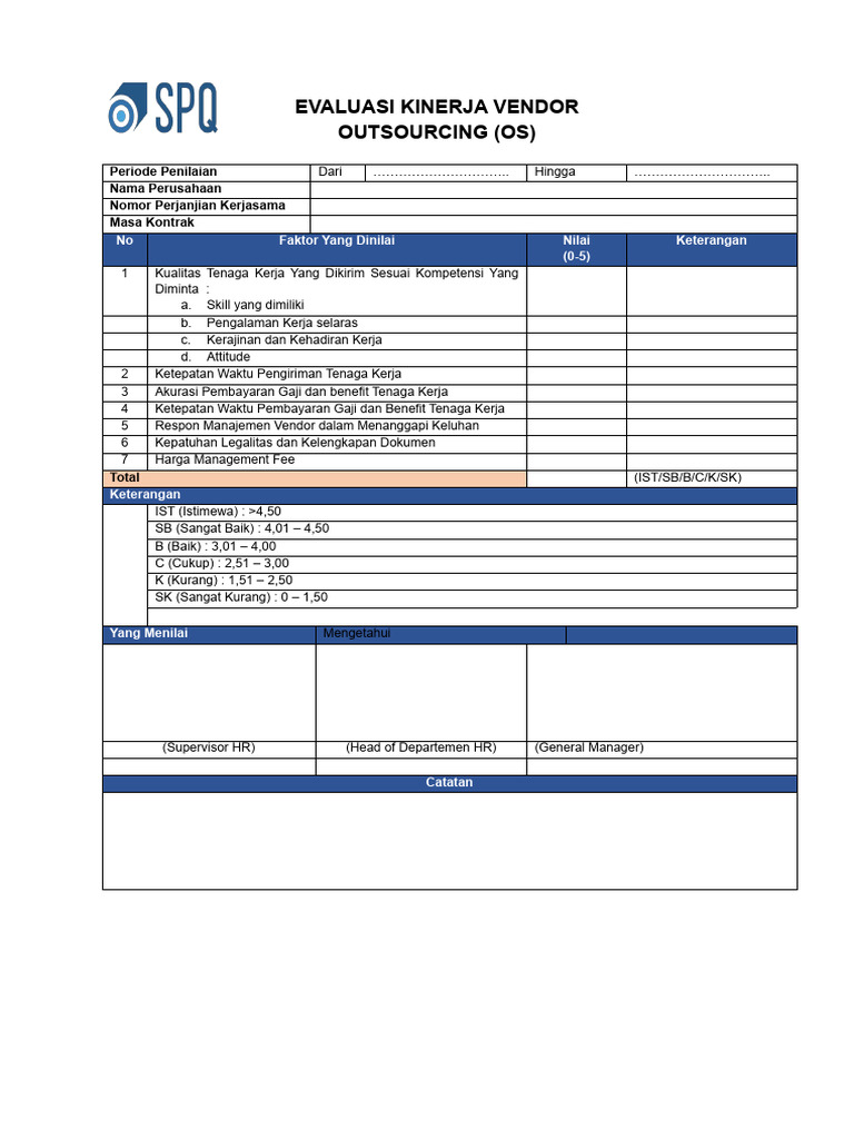 Form Penilaian Vendor | PDF