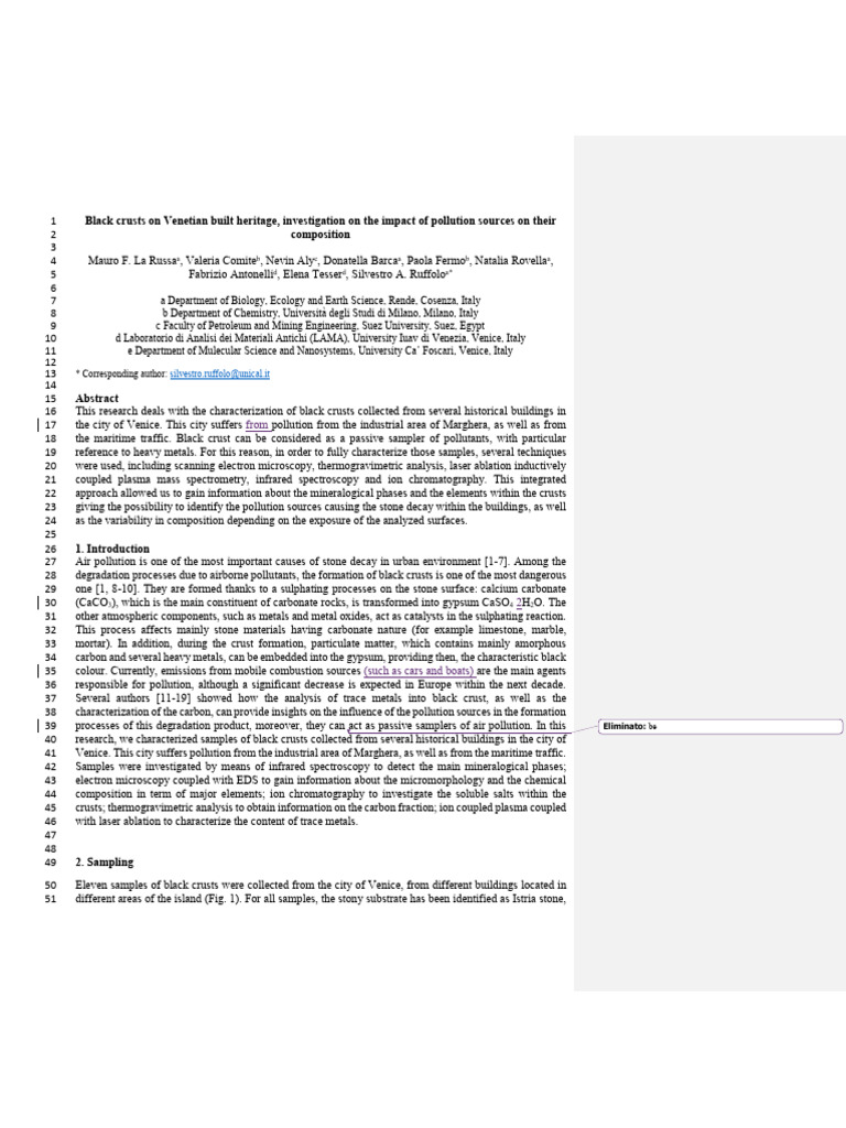 Black Crusts On Venetian Built Heritage | PDF | Sulfate | Particulates