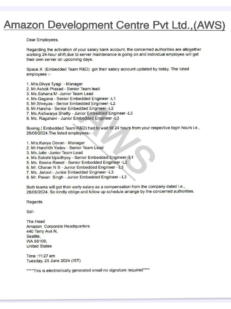 Employee Salary Related (AWS HQ) | PDF