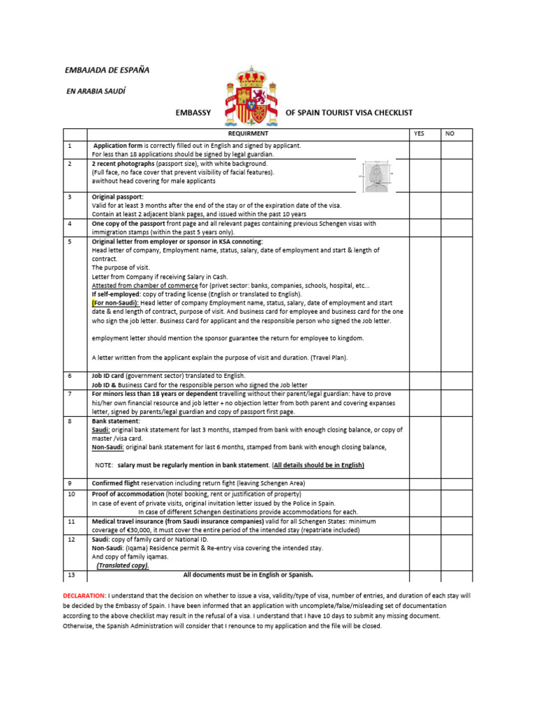 Spain Tourist-Visa-Checklist | PDF | Travel Visa | Passport