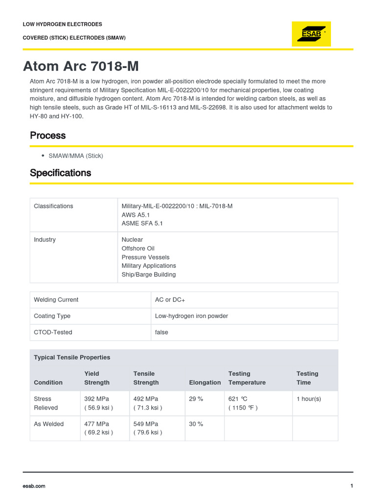 Atom Arc 7018-M | PDF | Welding | Construction