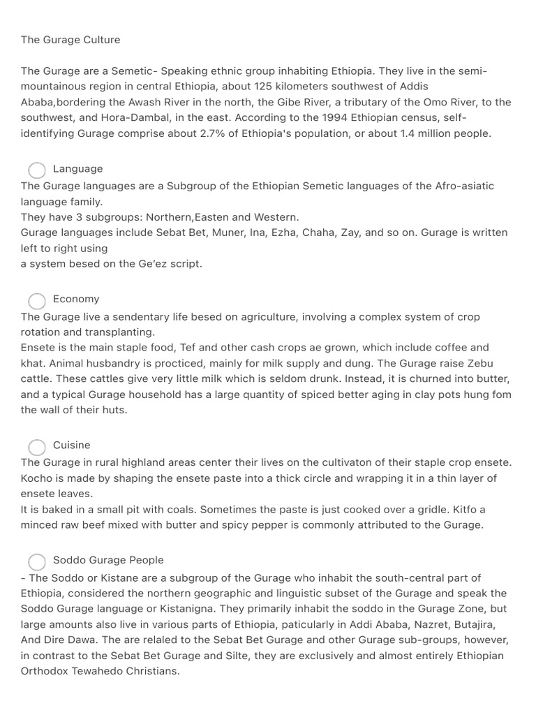 The Gurage Culture | PDF