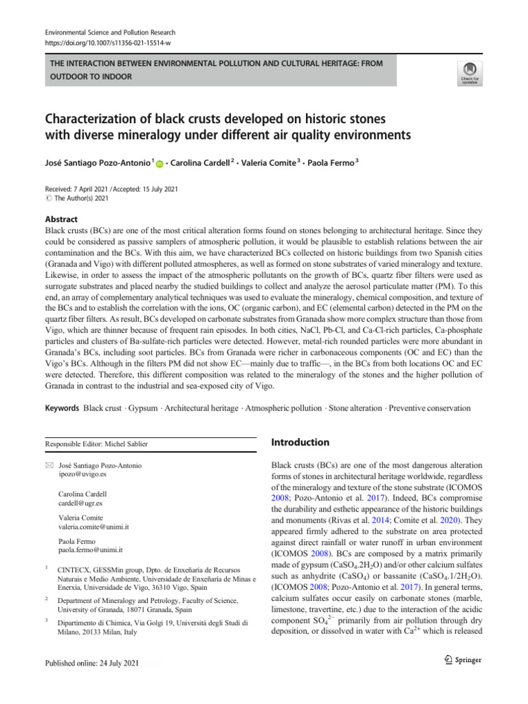 Black Crusts on Historic Stones: Pollution Impact | PDF | Minerals ...
