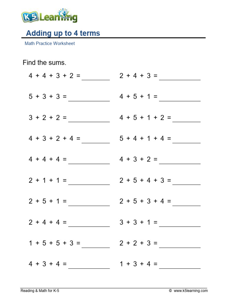 K-5 Math Addition Practice | PDF | Career & Growth