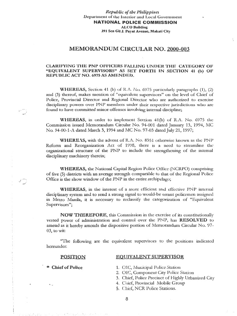 Napolcom MC No 2000-003 | PDF