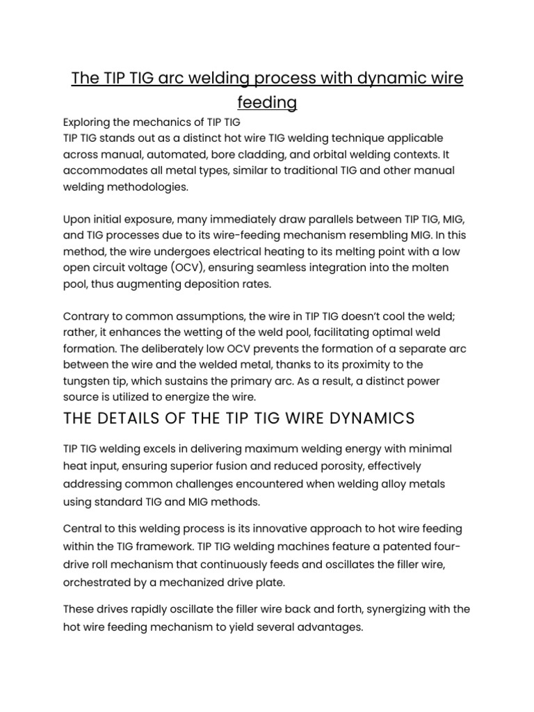The TIP TIG Arc Welding Process With Dynamic Wire Feeding | PDF ...