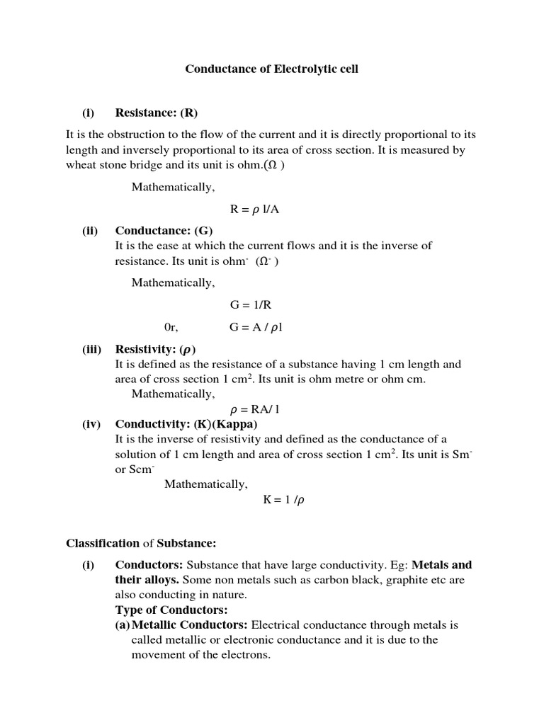 Conductance of Electrolytic cell | Download Free PDF | Electrical ...