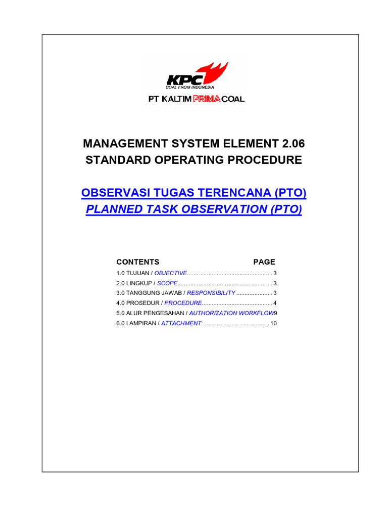 Observasi Tugas Terencana - Planned Task Observation (PTO) | PDF | Teknologi & Rekayasa