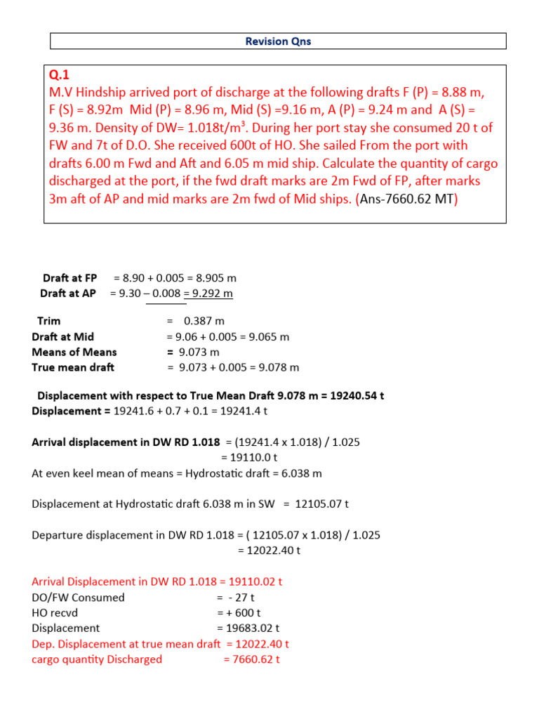 Draft Survey Calculation Summary | PDF | Water Transport | Shipping